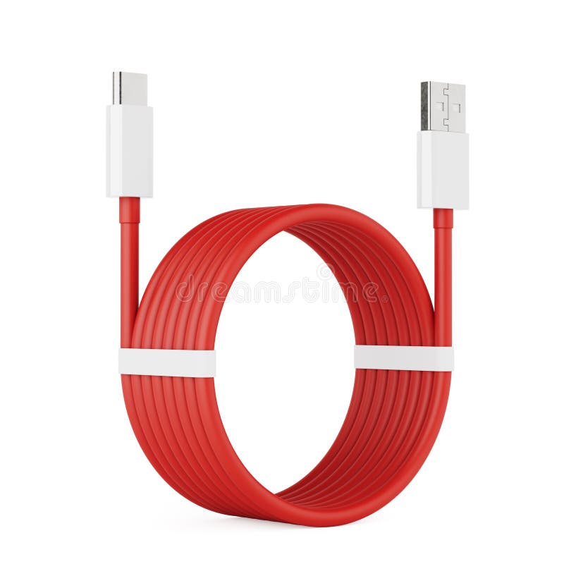 Connectivity and Charging Solutions Concept. Red USB Cable Neatly ...