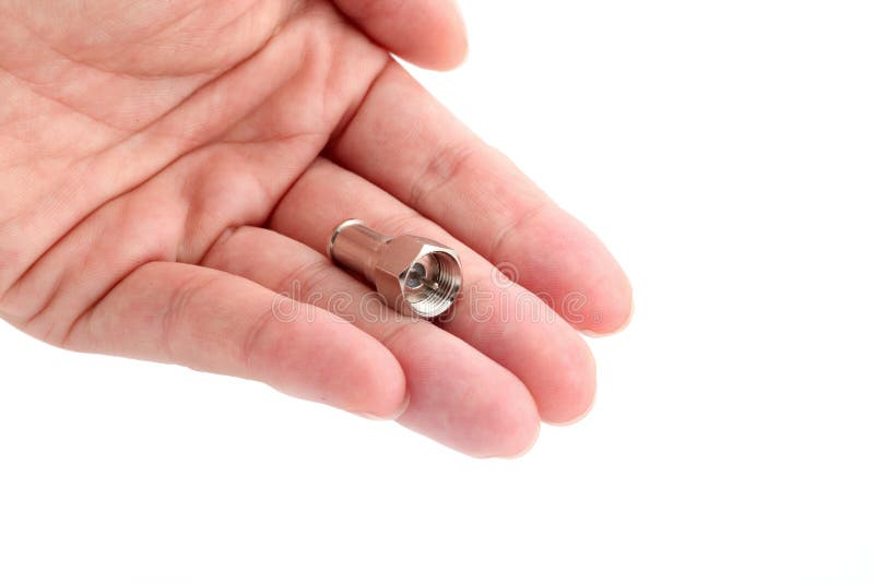 Connector in hand stock photo. Image of electronics, detail - 15758700