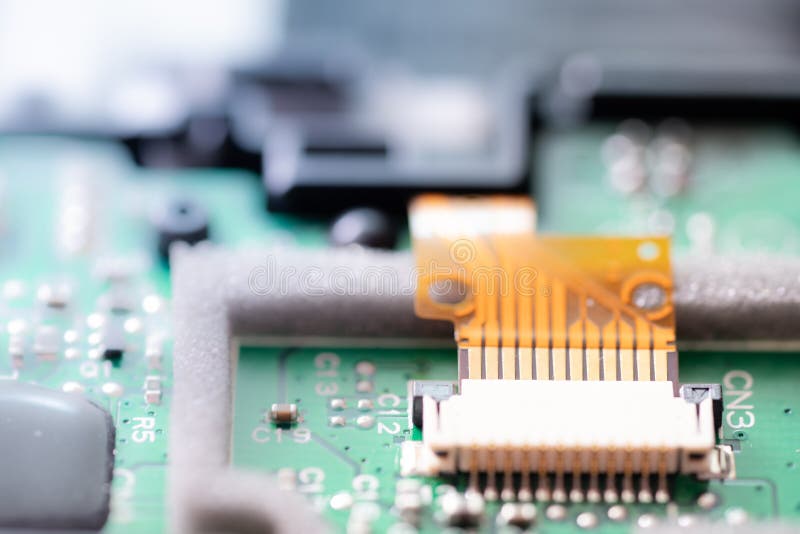 Connector or Socket and Cable on the Motherboard or Electronic Board ...