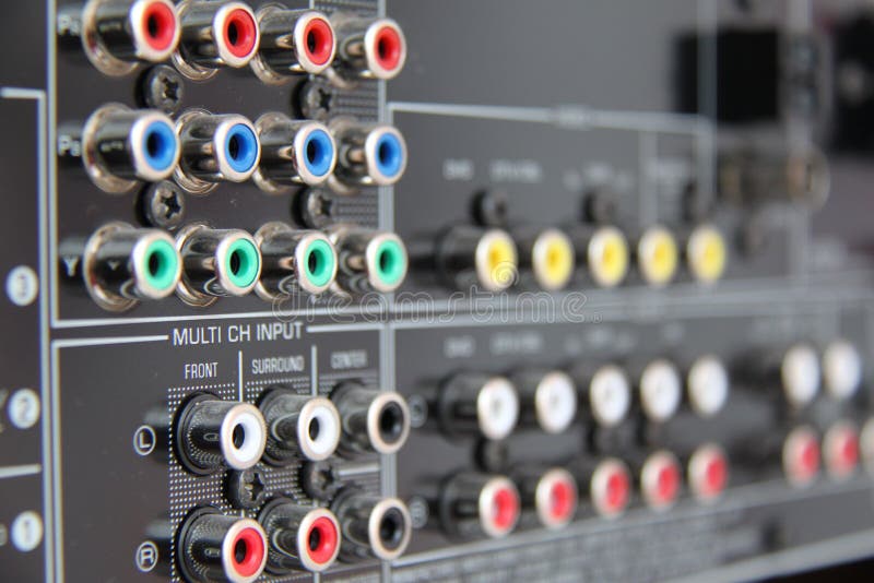 Connectors on the AV Receiver Stock Image - Image of photograph ...