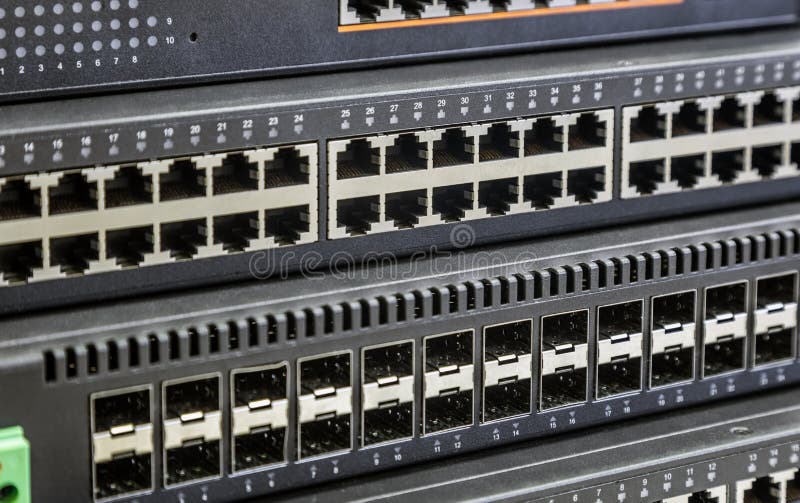 Connectors of a Large Data Center Network Switch. Incoming and Outgoing ...