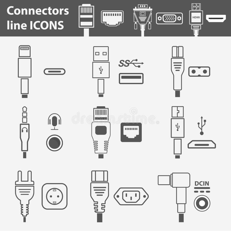 Computer Interface Ports Icons Stock Vector - Illustration of modem ...