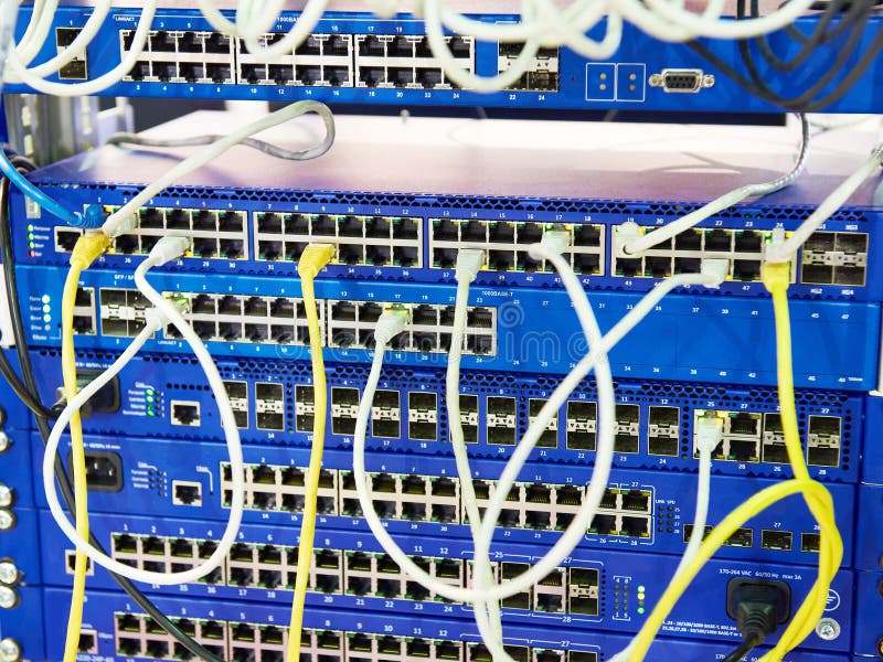 Connectors in Switch on Rack of Network Stock Photo - Image of ...