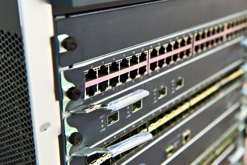 Connectors in Switch on Rack of Network Equipment Stock Photo - Image ...