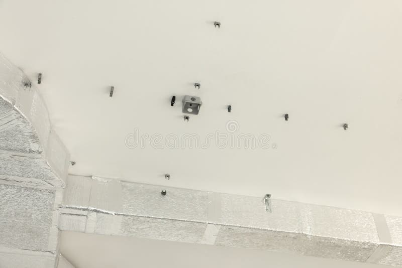 Connectors for Wires and Ventilation System on Ceiling Indoors Stock ...