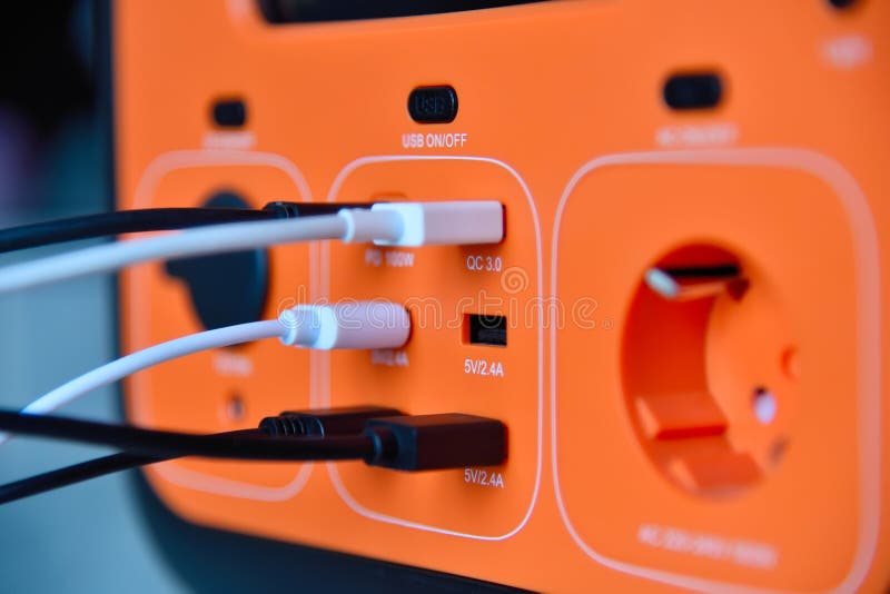 Connects Usb Cables from Charging Station on a Table Indoors Stock ...