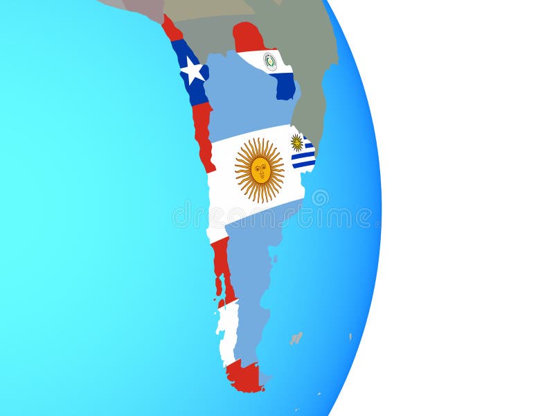 Cono Sur Con Las Banderas En El Globo Stock de ilustración ...