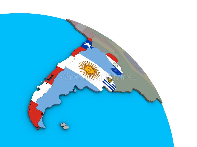 Cono Sur Con Las Banderas En El Globo 3D Stock de ilustración ...
