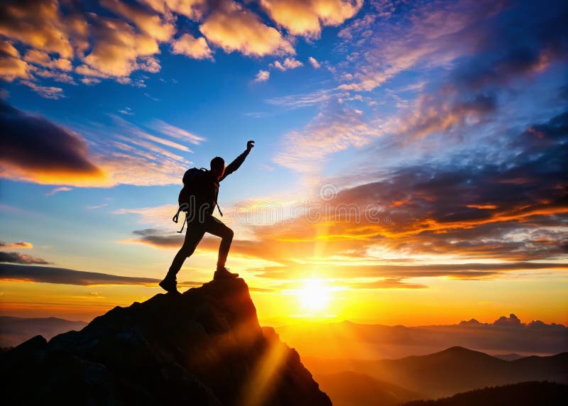 Conquering the Summit a Silhouette of Determination and the Triumph of ...