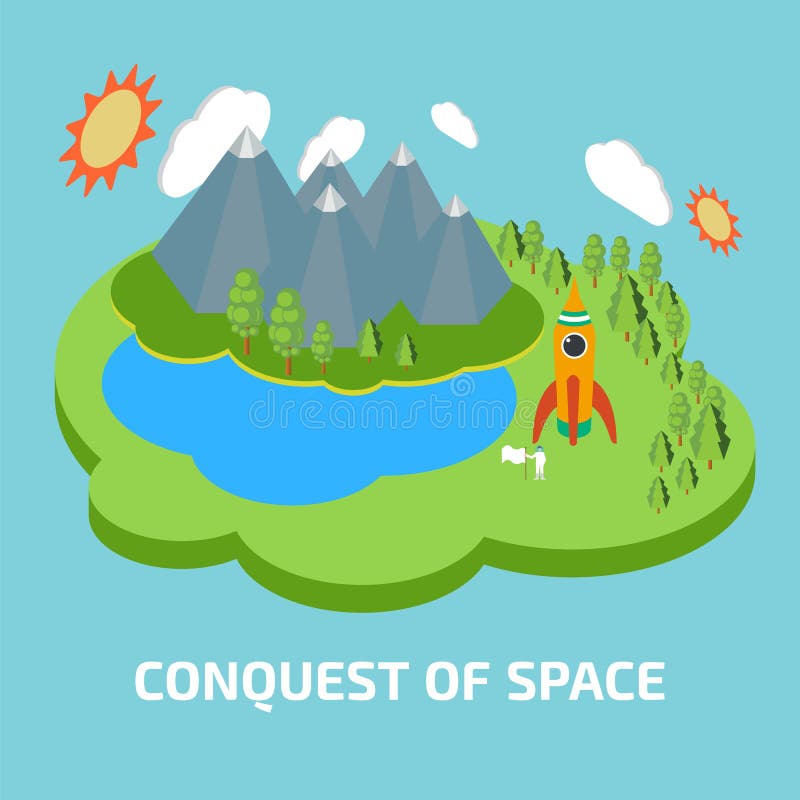Conquest Of Space. Future Human Colony. Space Elements. Stock Vector ...