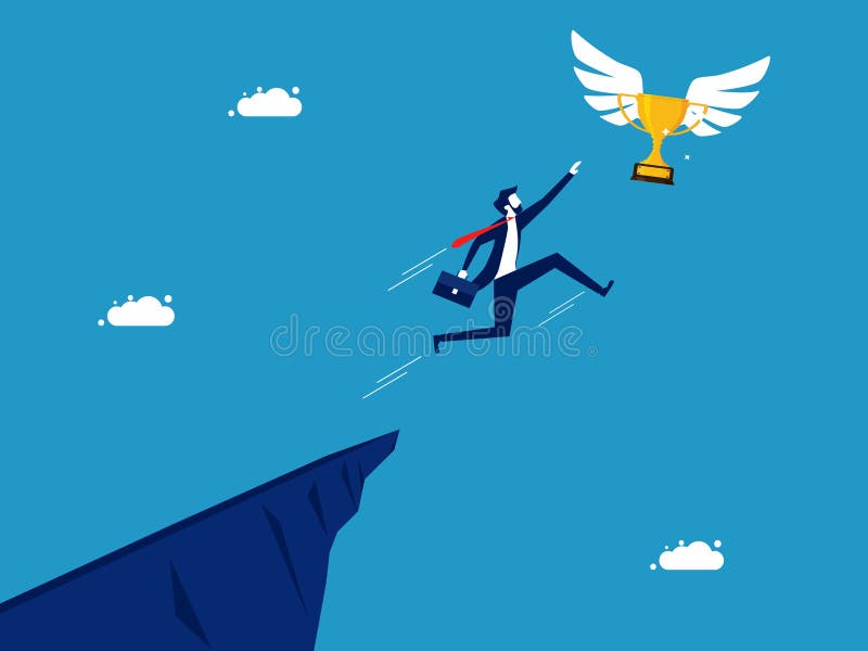 Conquest of Victory. Businessman Jumping To Grab the Trophy Stock ...