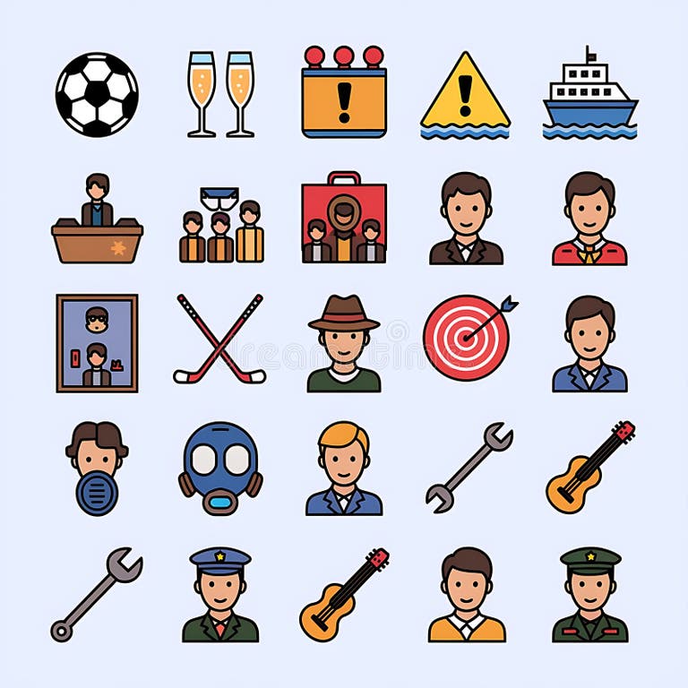 Colorful Flat Icon Set stock illustration. Illustration of assorted - 376357583