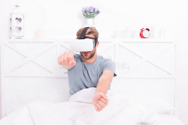 Conscious Awakening. Return To Reality. Man Explore Vr while Relaxing ...