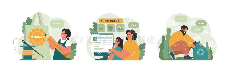 Conscious Consumption Set. Character with Eco-friendly Life-style Stock ...