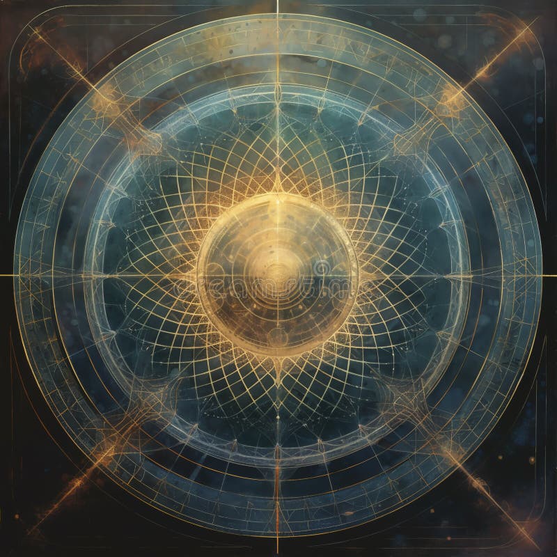 New Age Sacred Geometry. Vintage Card with Mandala in Thin Golden Lines ...
