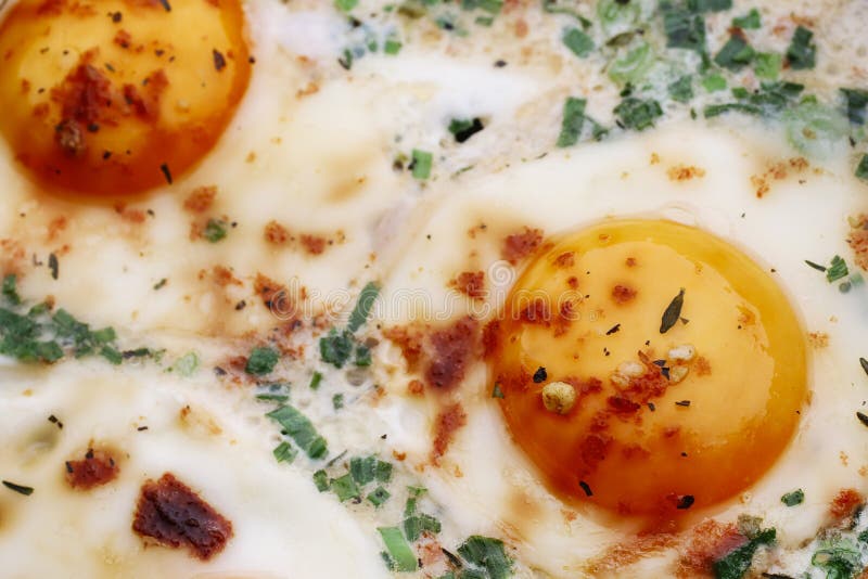Consecutive Steps of Preparing Fried Eggs with Ham and Herbs Stock ...