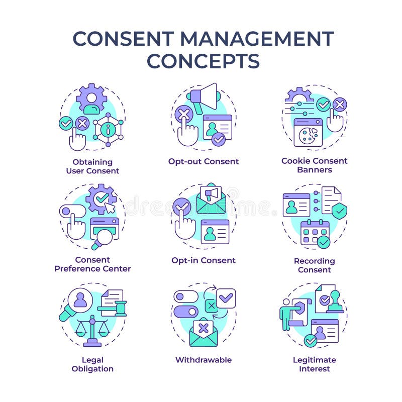 Consent Management Multi Color Concept Icons Stock Illustration ...
