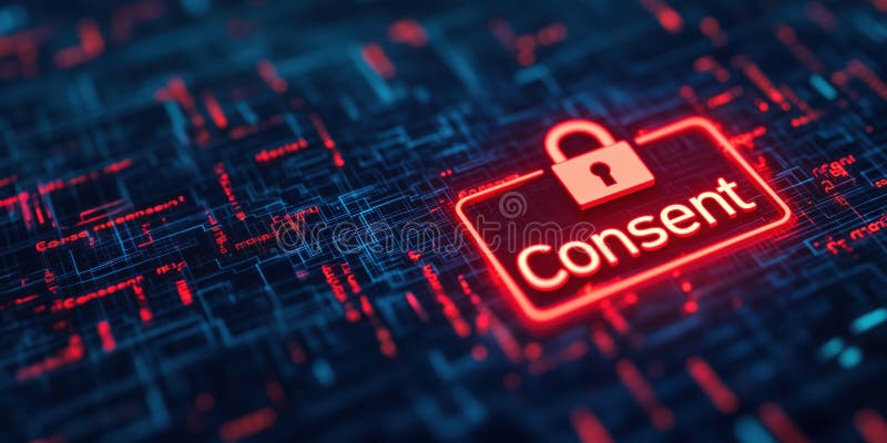 Consent Sign Illuminated in Red, Symbolizing Data Protection and ...