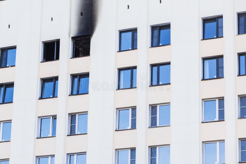 Consequences of a Fire on the Facade of a Multi-story Building. Stock ...
