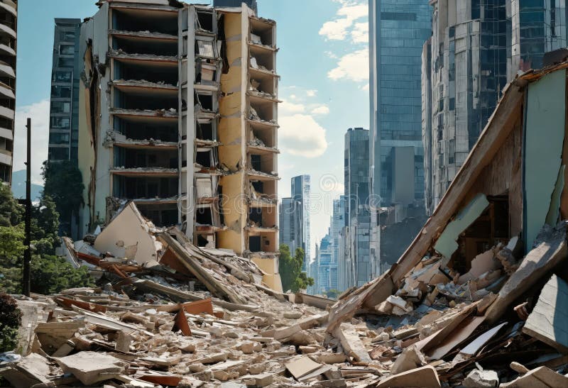 Consequences of a Powerful Earthquake in City Stock Illustration ...