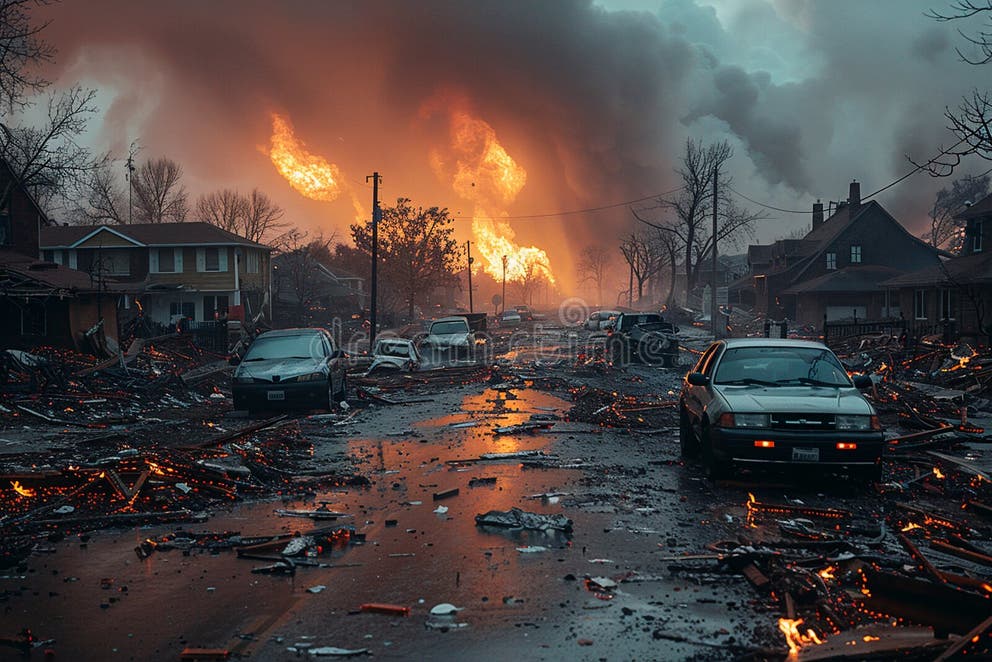 Consequences of Tornado Tearing through a Suburban Area, Causing ...