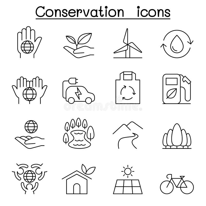 Conservation & Ecology Icon Set in Thin Line Style Stock Vector ...
