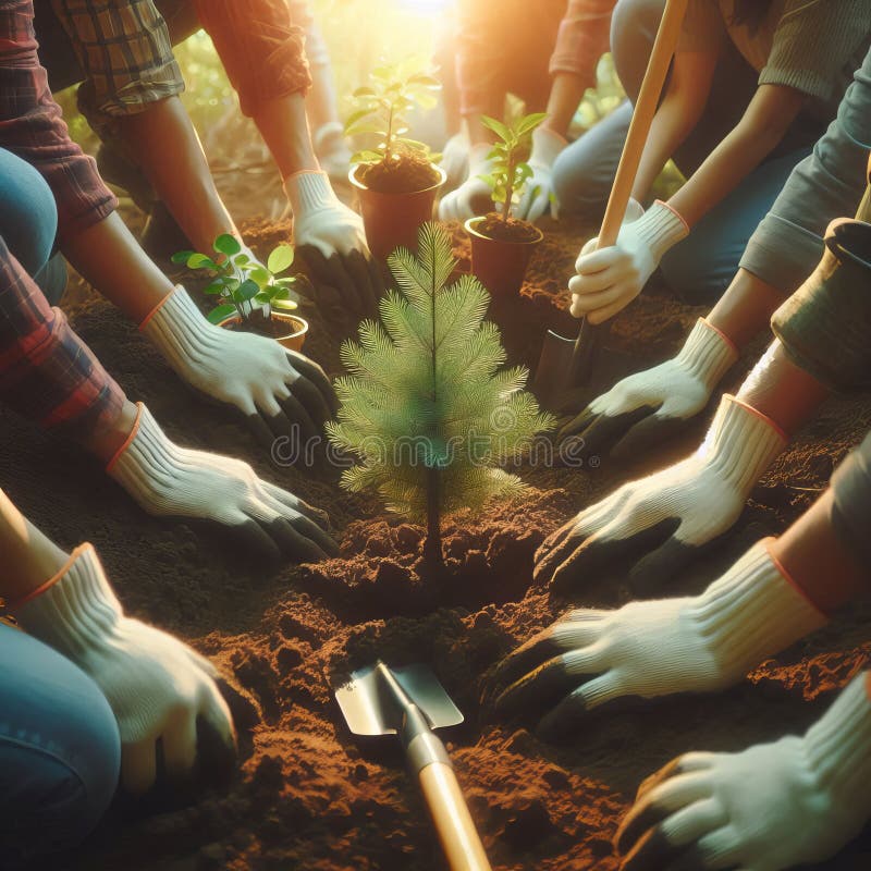 Conservation Efforts a Group of People Planting Trees Highlighti Stock ...