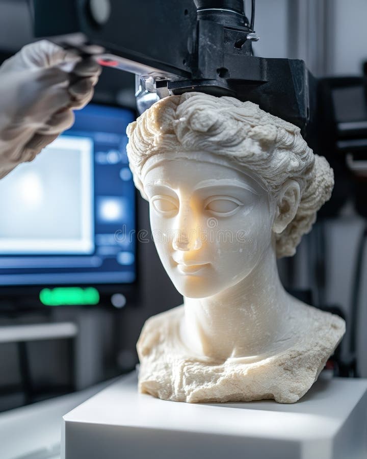 A Conservator Restoring an Ancient Marble Sculpture in a High-tech ...