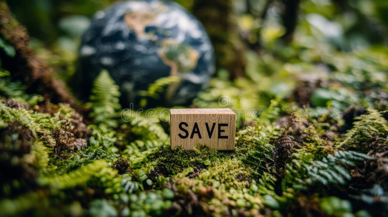 Conserve the Earth: Wooden Blocks Displaying Save in Front of a Globe ...