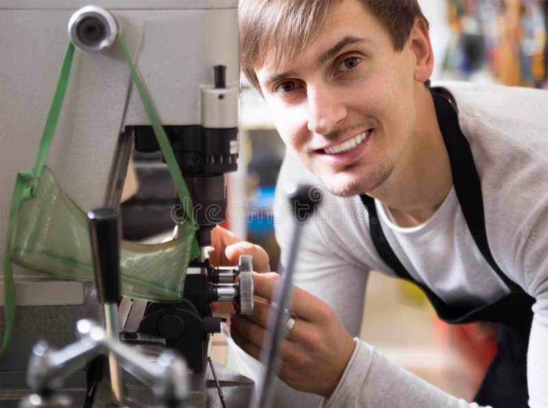 Considerate Man Professional Making Key Stock Image - Image of machine ...