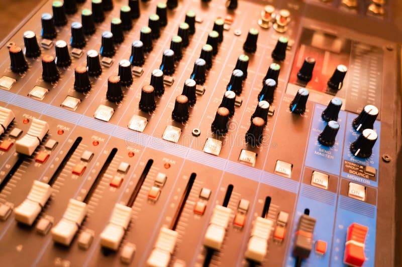 Console Control Panel of a Large Hi-fi System Audio Equipment Close-up ...