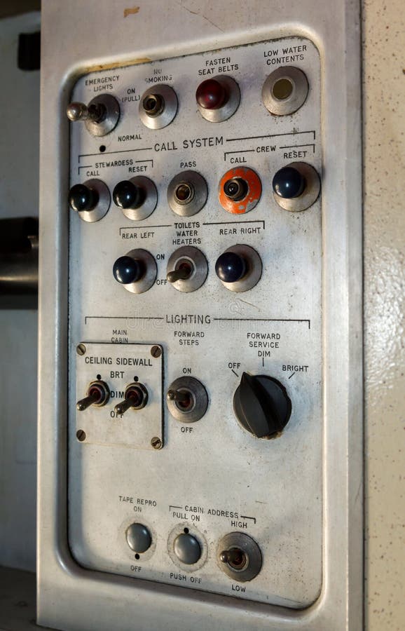 Console for Flight Attendant in the Old Airliner Stock Image - Image of ...