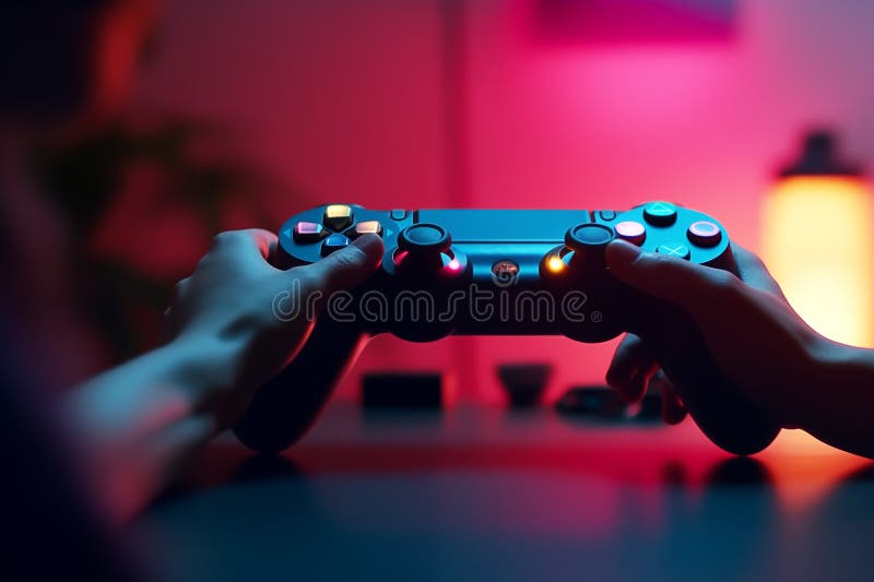 Console Game Controller in Hand. Hands Holding Wired Controller during ...