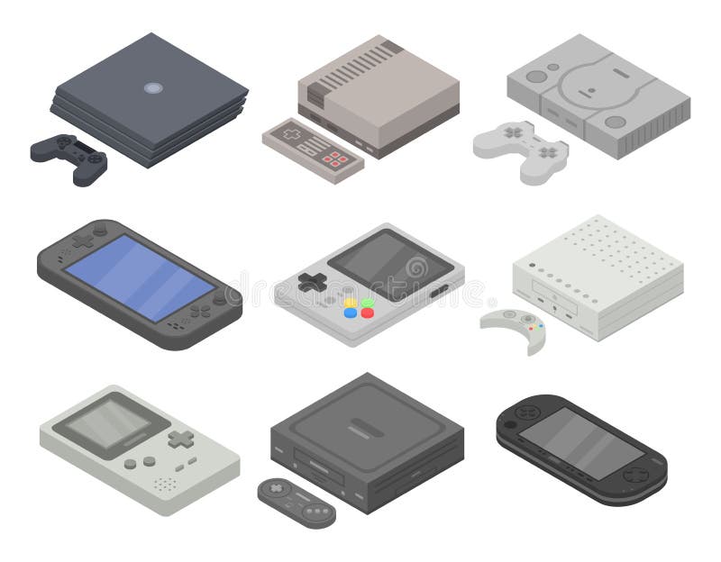 Console Icons Set, Isometric Style Stock Vector - Illustration of cable ...