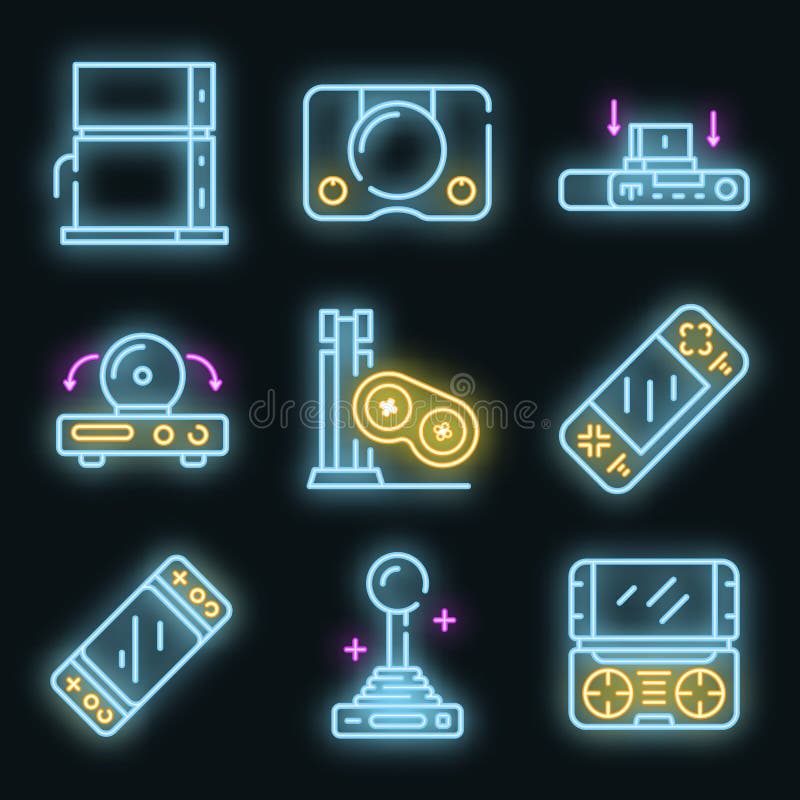 Console Icons Set Vector Neon Stock Vector - Illustration of icons ...