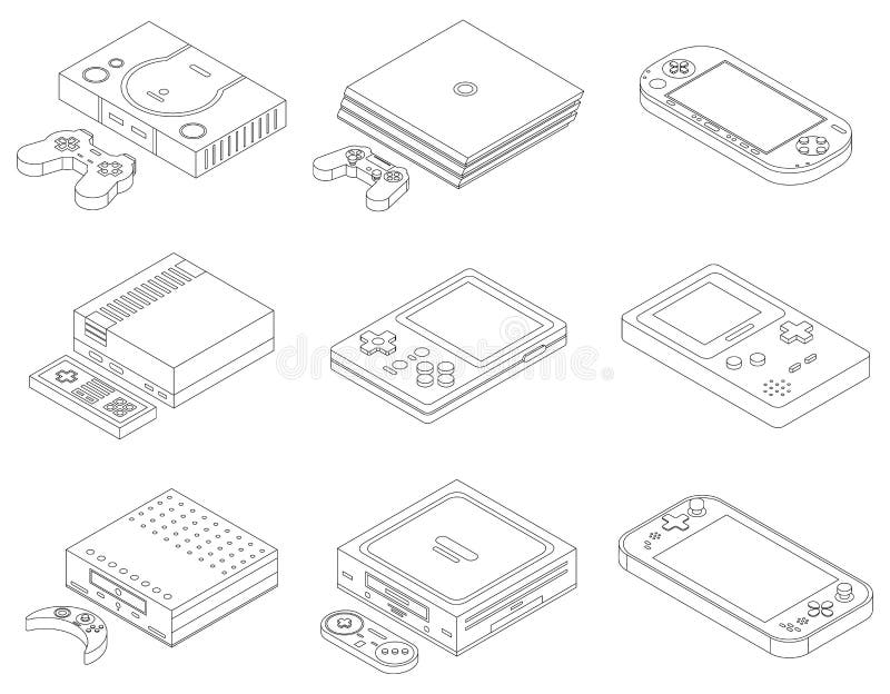 Console Icons Set Vector Outline Stock Illustration - Illustration of ...