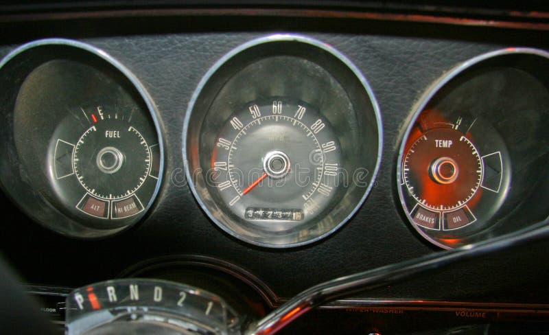 Console Panel in a Retro Car. Several Measuring Instruments in an Old ...