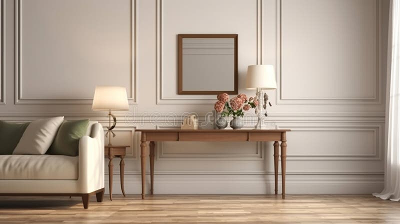 Console Table in a Classic Living Room Interior. 3D Illustration Stock ...