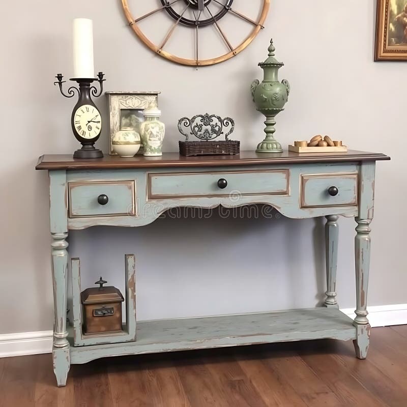 Console Table Featuring a Vintage Design with a Distressed Finish and ...