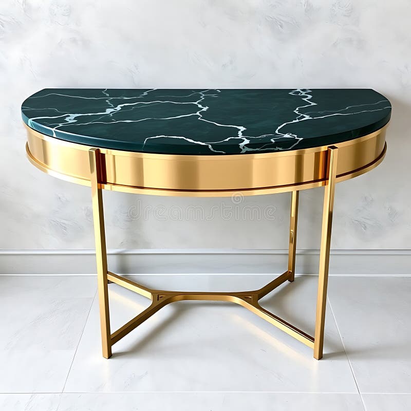 Console Table with a Metallic Gold Frame and a Deep Emerald Green ...