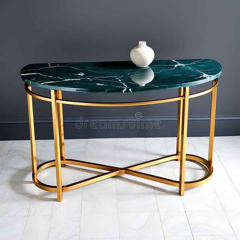 Console Table with a Metallic Gold Frame and a Deep Emerald Green ...