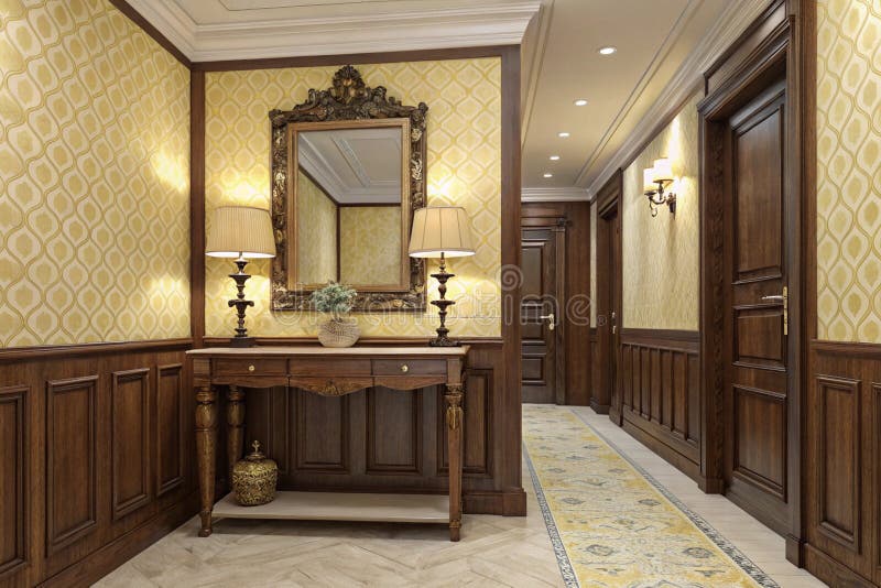 Console Table with Mirror in Classic Hallway Stock Illustration ...