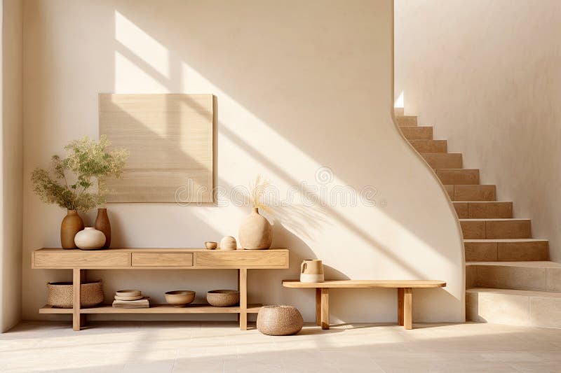 Console Table and Rustic Bench in Mediterranean Interior Design of ...