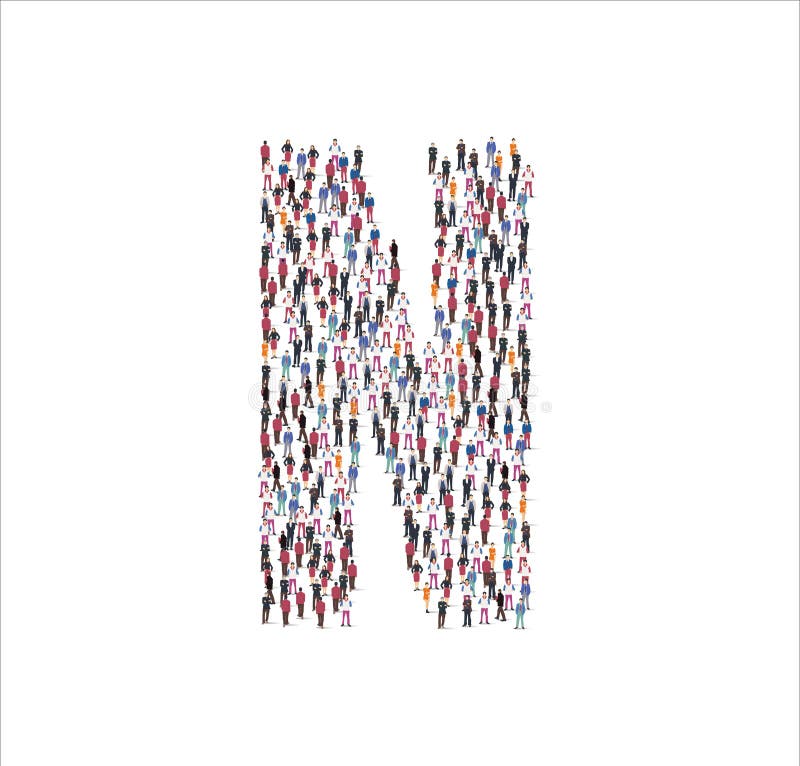 A Consonant N Symbol Made from a Large Group of People Stock Vector ...