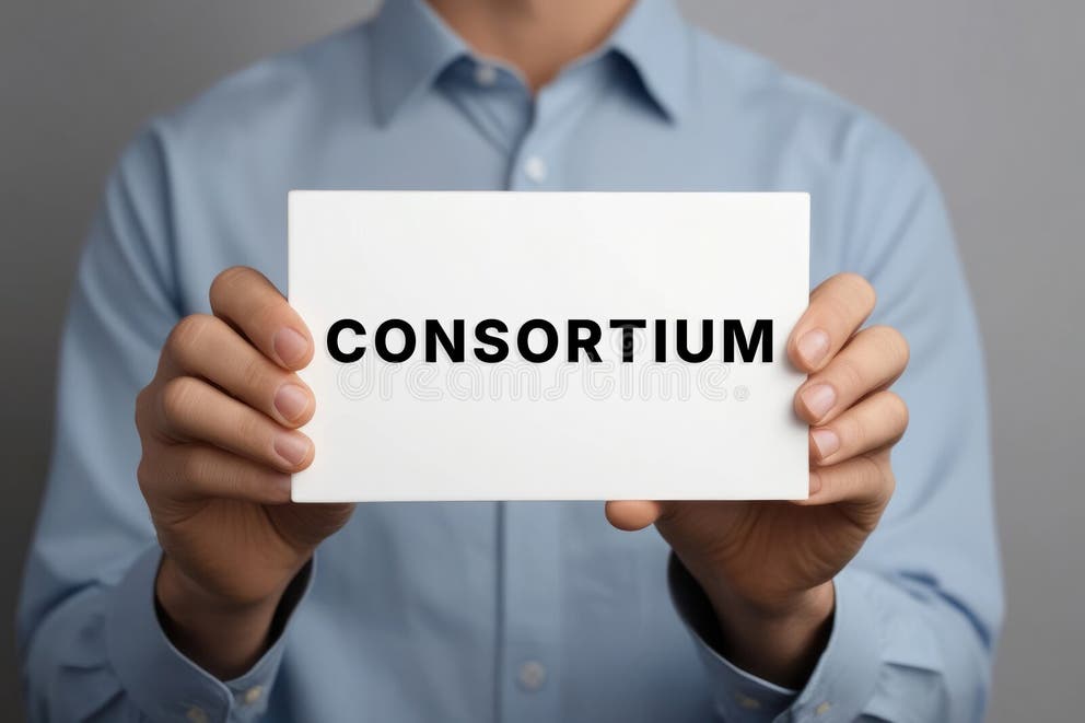 Consortium Text Words Phrase on a Sign in the Hands of a Worker Stock Illustration ...