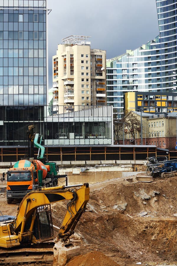 Consruction Site with Precast Concret Pile and Pile-driver Stock Photo ...