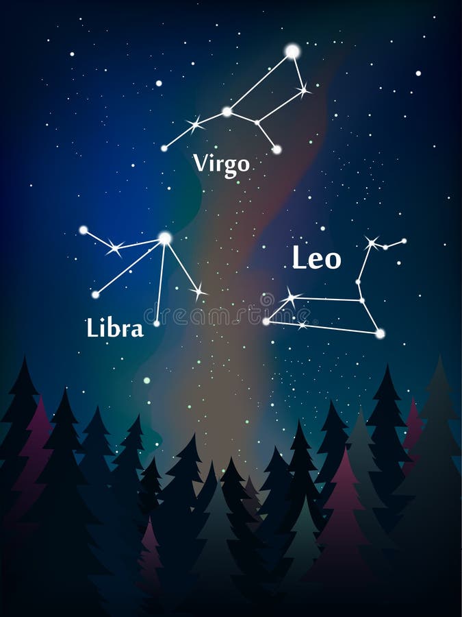 Constelación Del Zodiaco En El Cielo Nocturno Sobre El Bosque Leo ... Constelación Del Zodiaco En El Cielo Nocturno Sobre El Bosque Leo ...