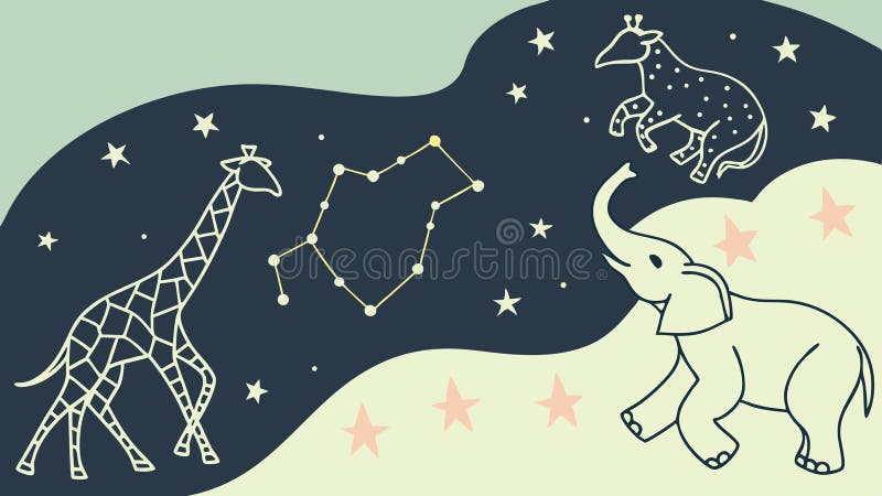 Constellation Animals Celestial Giraffe and Elephant, Vector Design ...
