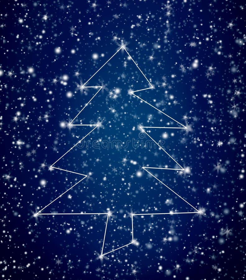 Constellation Christmas Tree in Snowy Sky Stock Illustration ...