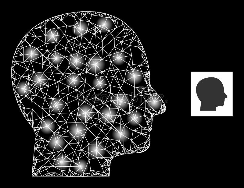Bright Hatched Human Head Mesh Icon with Constellation Nodes Stock ...